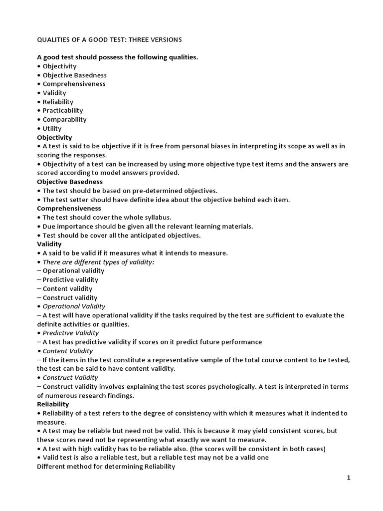 Essential Qualities of Effective Tests | PDF | Validity (Statistics ...