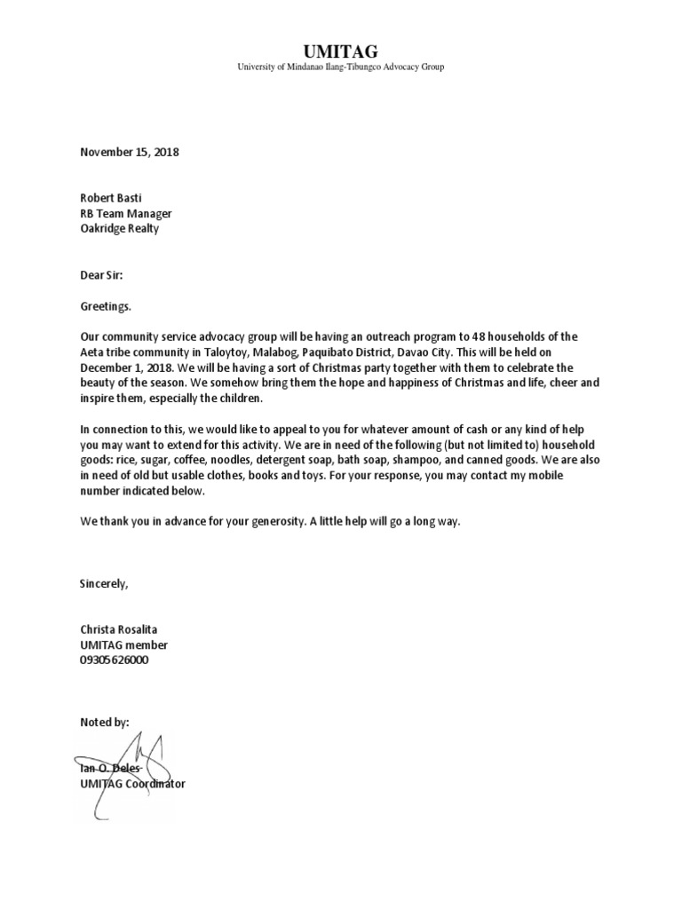 Solicitation Letter 120118 Outreach Christa 1 | PDF