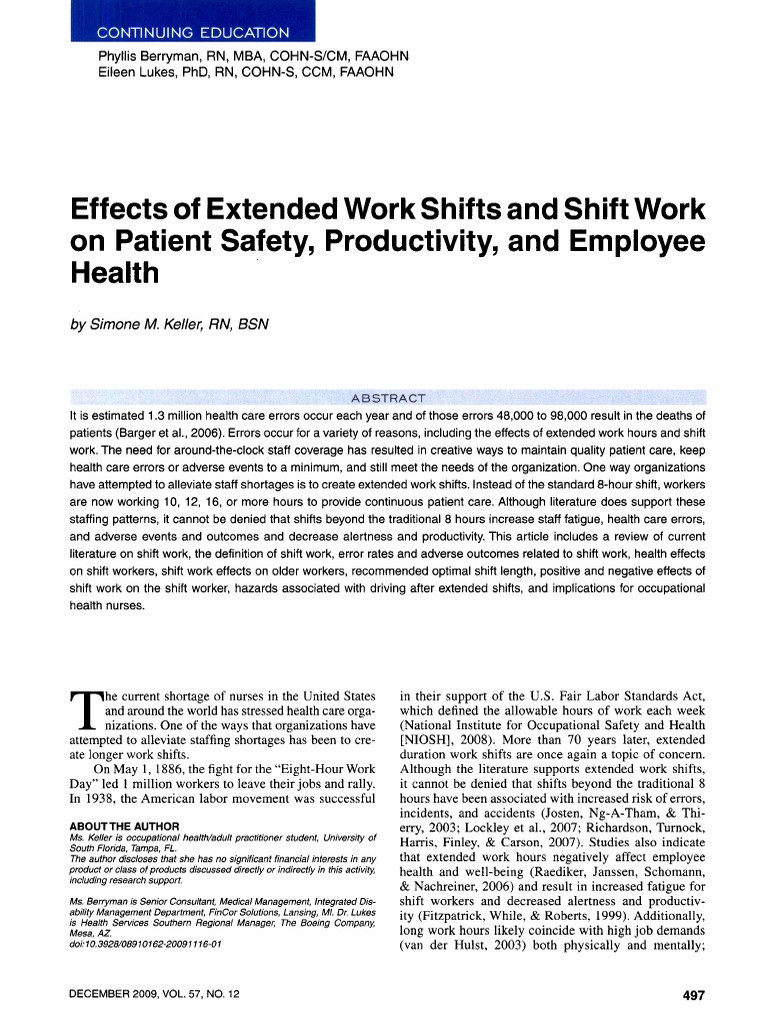 Effects of Extended Work Shifts and Shift Work On Patient Safety ...