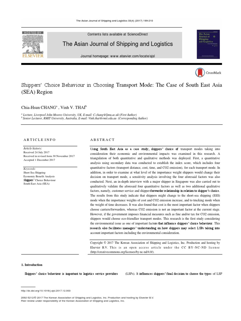 Shippers' Choice Behaviour in Choosing Transport Mode The Case of South ...