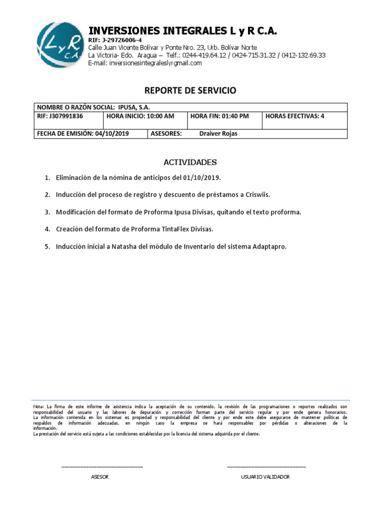 Reporte de Servicio | PDF