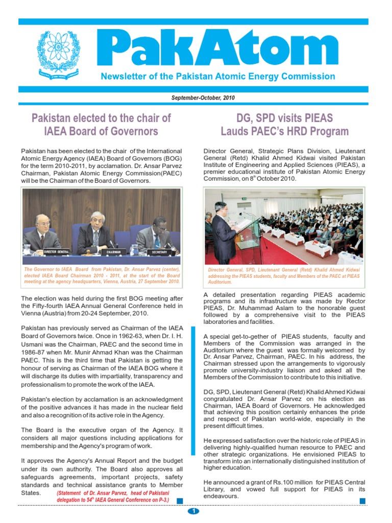 Pakistan Elected To The Chair of IAEA Board of Governors DG, SPD Visits ...