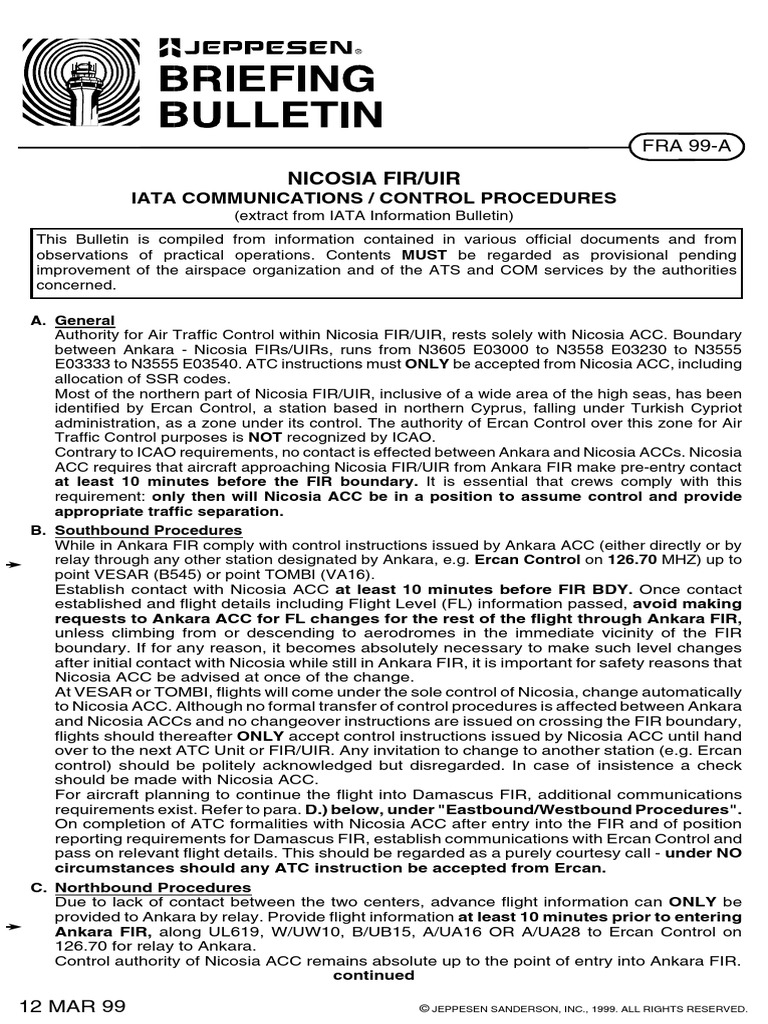 Nicosia Fir/Uir: Iata Communications / Control Procedures | PDF | Air ...