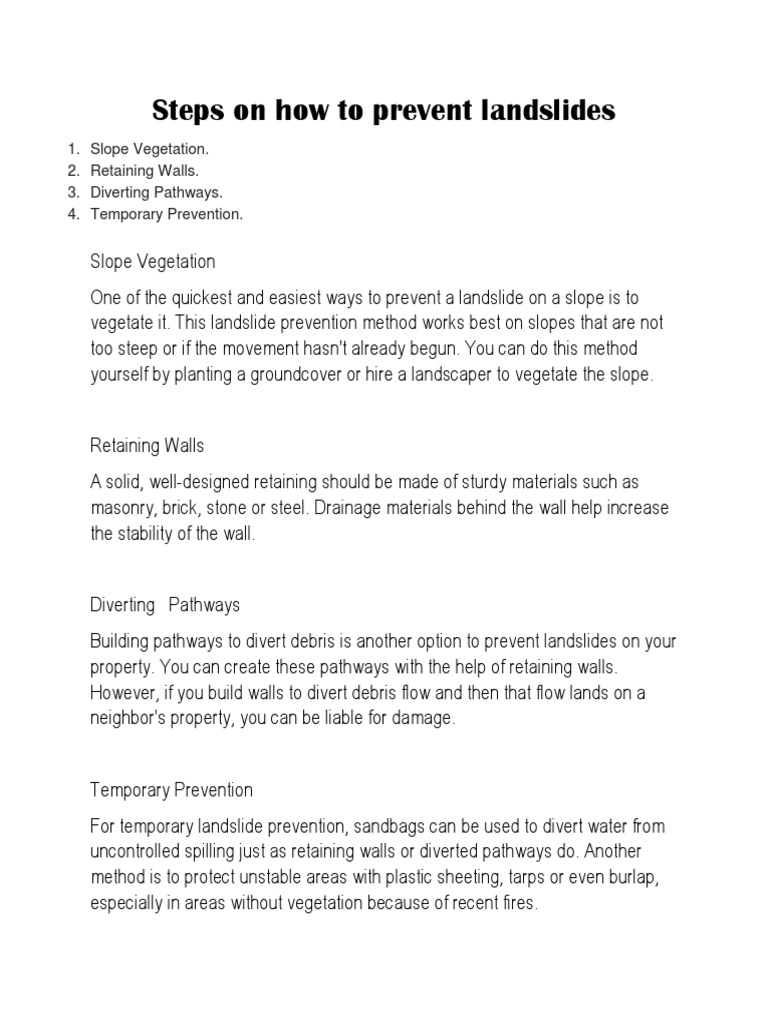 Steps On How To Prevent Landslides | PDF | Landslide | Geotechnical ...