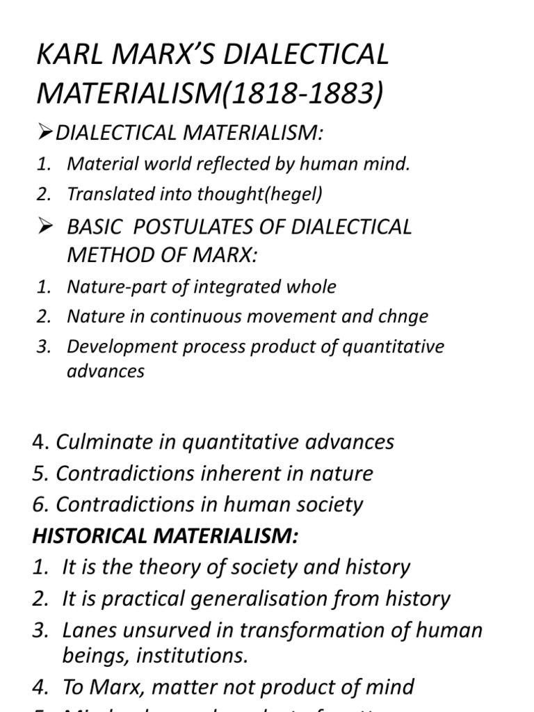 Karl Marx'S Dialectical MATERIALISM (1818-1883) | PDF
