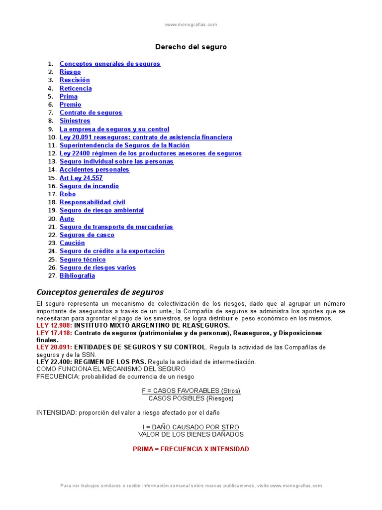 Conceptos Generales Seguros Argentina Pdf Póliza De Seguros Reaseguro 6119