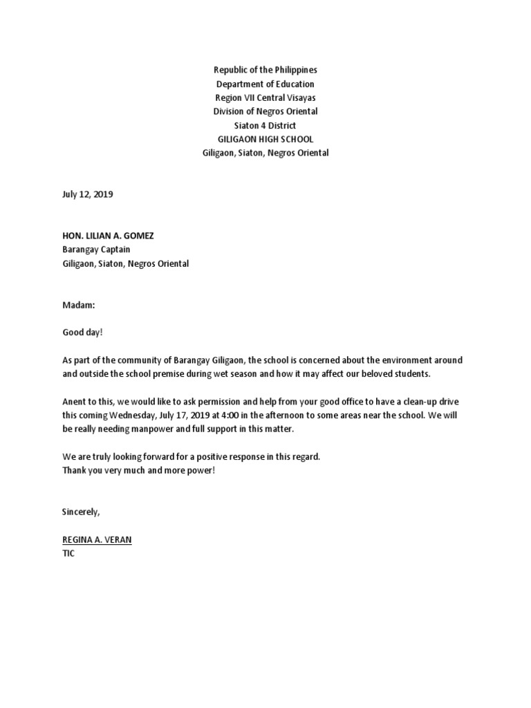 Letter For Clean Up Drive | PDF