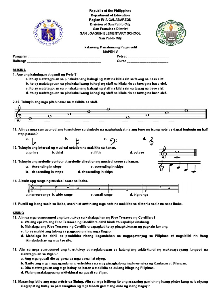 2QExam - MAPEH 5 '19-'20 | PDF