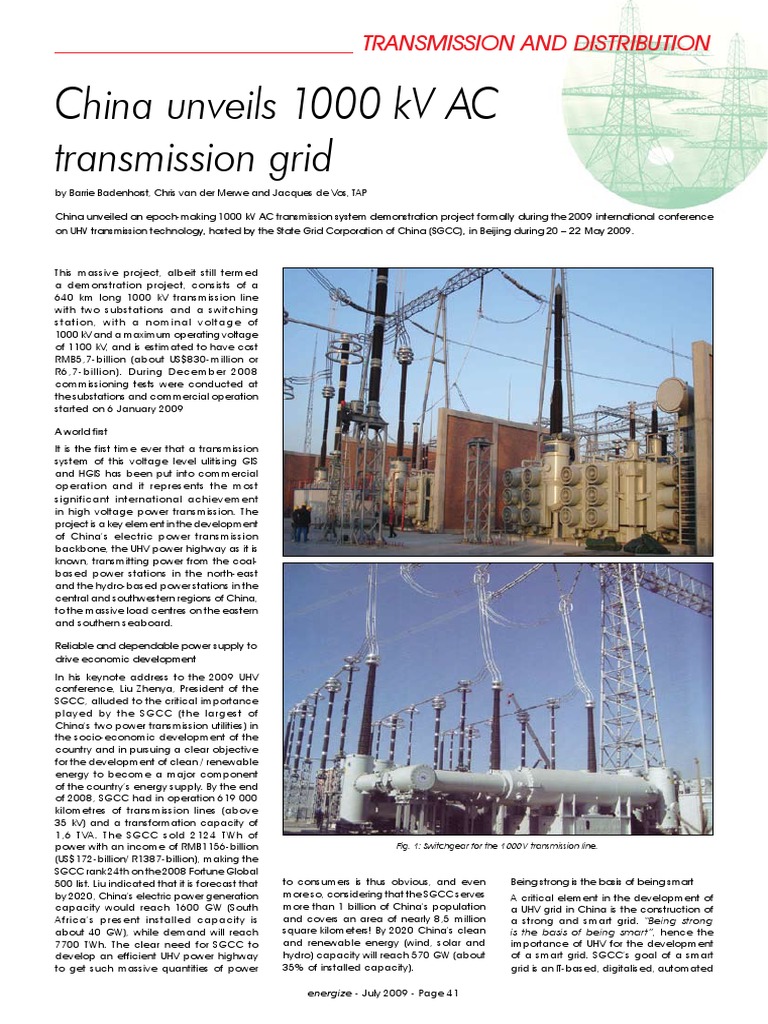 China Launches 1000 kV Transmission Line | PDF | Electric Power ...