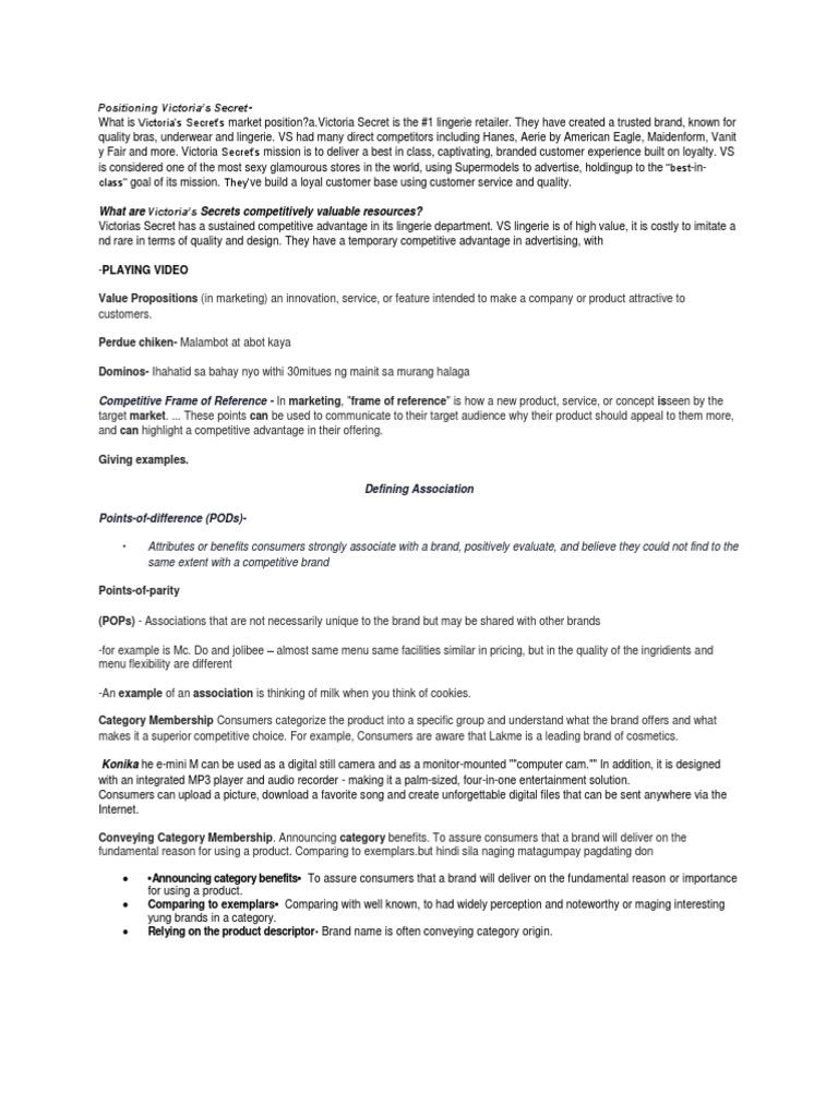 Positioning Victoria's Secret-: Competitive Frame of Reference | PDF ...