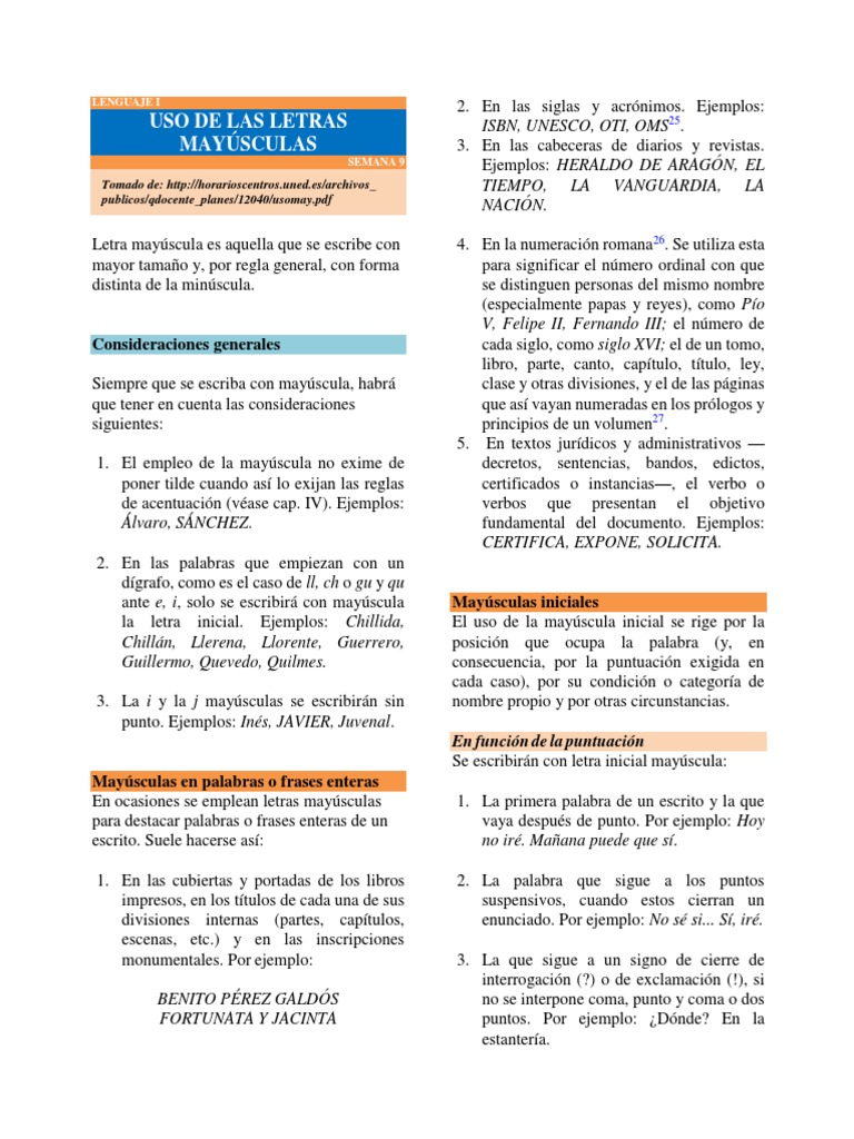 Uso de las Letras Mayúsculas en Español | PDF | Artes del Lenguaje y ...
