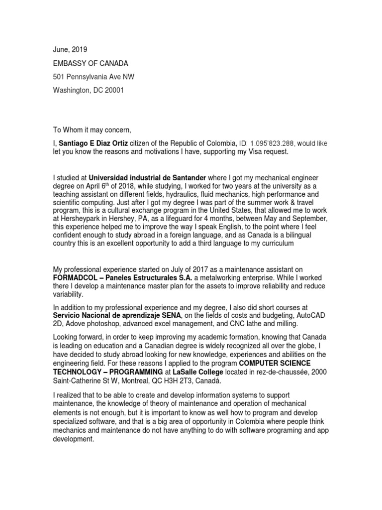 Canada Motivation Letter SD | PDF | International Student | Learning