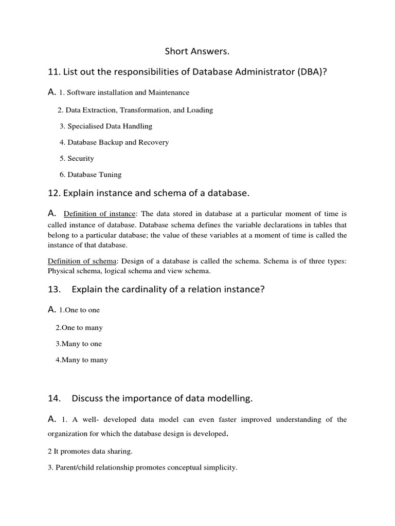 DBMS MID 1 - Short Answers | PDF | Abstraction (Computer Science) | Conceptual Model