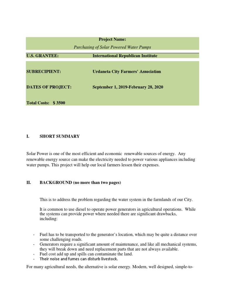 Solar Powered Water Pumps Project | PDF | Solar Power | Energy Development