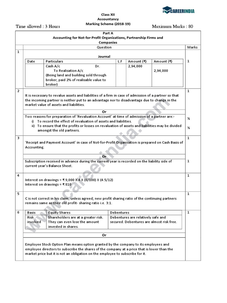 CBSE Class 12 Accountancy Marking Scheme Paper 2018-19 PDF | PDF ...