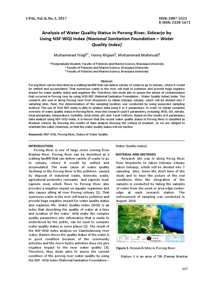 Analysis of Water Quality Status in Porong River, Sidoarjo by Using NSF-WQI Index (Nasional ...