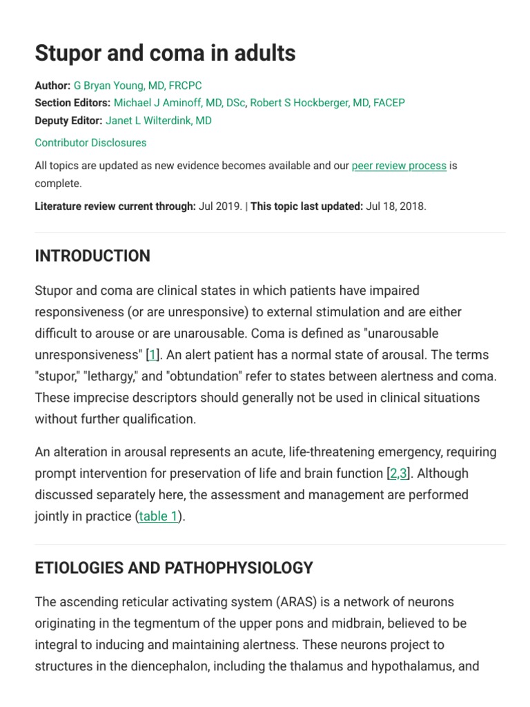 Stupor and Coma in Adults: Author: Section Editors: Deputy Editor | PDF ...