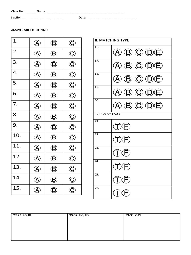 Filipino Answer Sheet Template | PDF