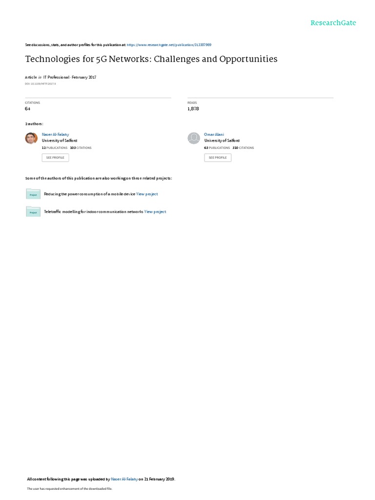 Technologies For 5G Networks: Challenges and Opportunities: IT ...