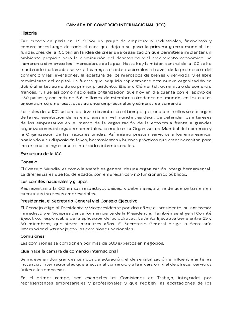 Historia y funciones de la ICC | PDF | Comercio | Business