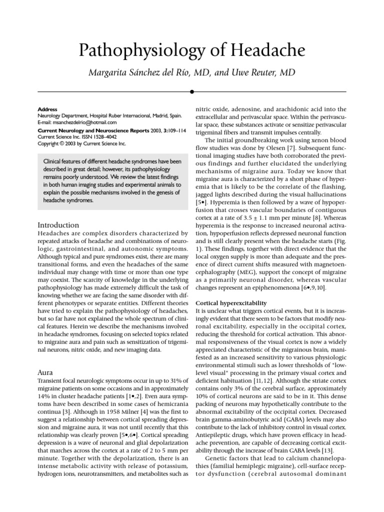 Pathophysiology of Headache PDF | PDF | Migraine | Cerebral Cortex