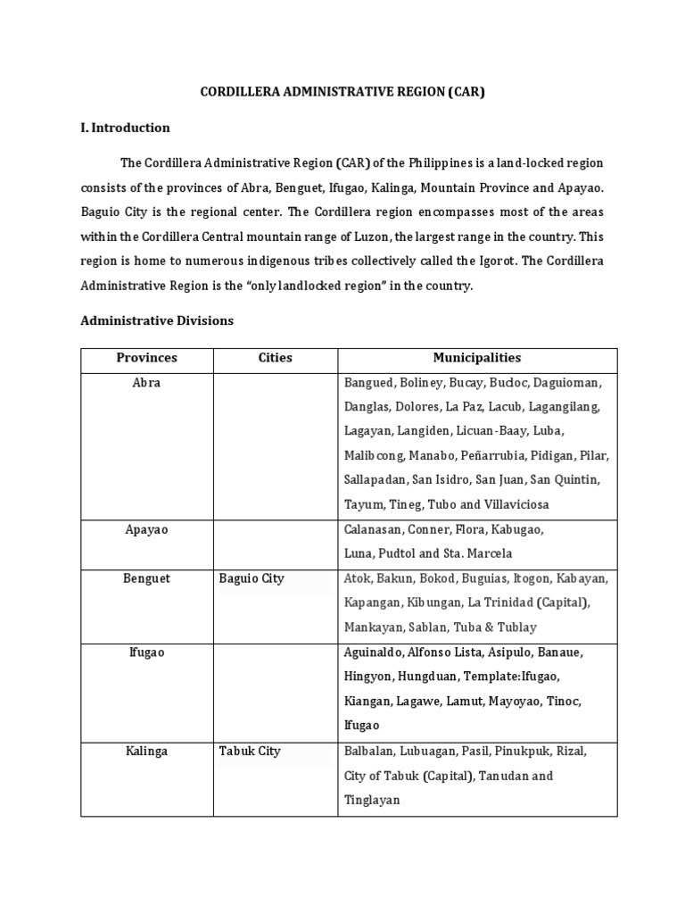 Cordillera Administrative Region (Car) | PDF | Nature