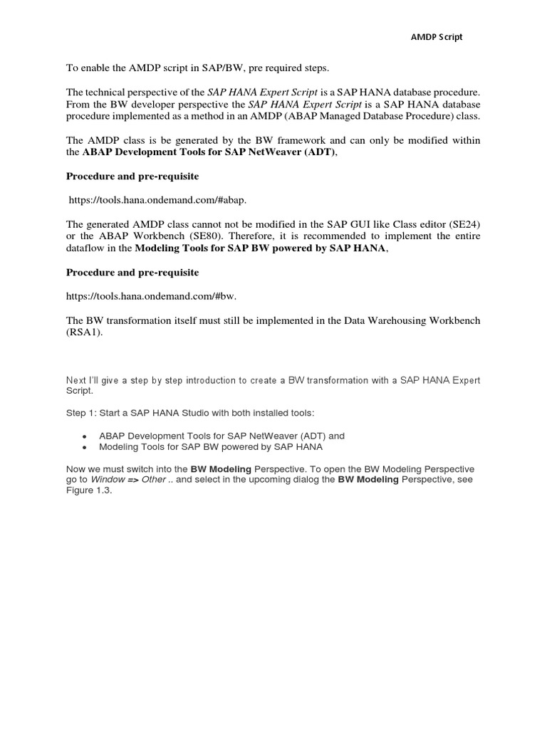 To Enable The AMDP Script in SAP-BW | PDF | Metadata | Databases