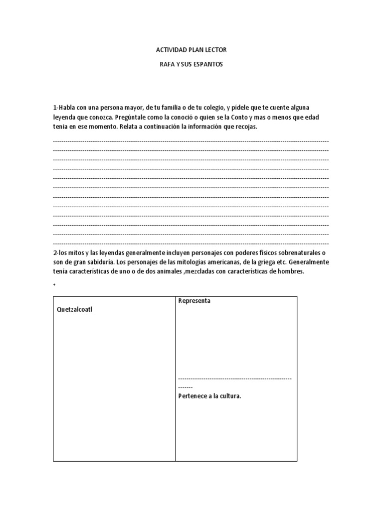 Actividad sobre "Rafa y sus espantos" | PDF | Ciencias sociales | Estudios de idiomas extranjeros