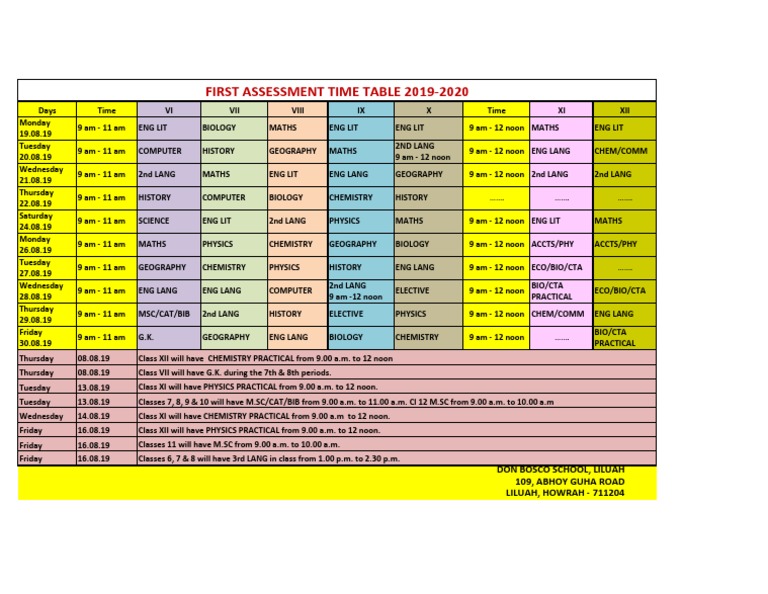 First Term Time Table Senior 2019-20 Updated | PDF
