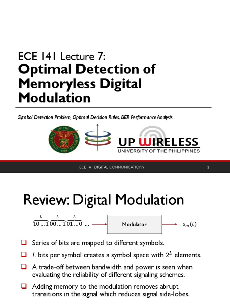 Ece141 Lec07 Optimal Detection of Memoryless Digital Modulation | PDF | Signal To Noise Ratio ...
