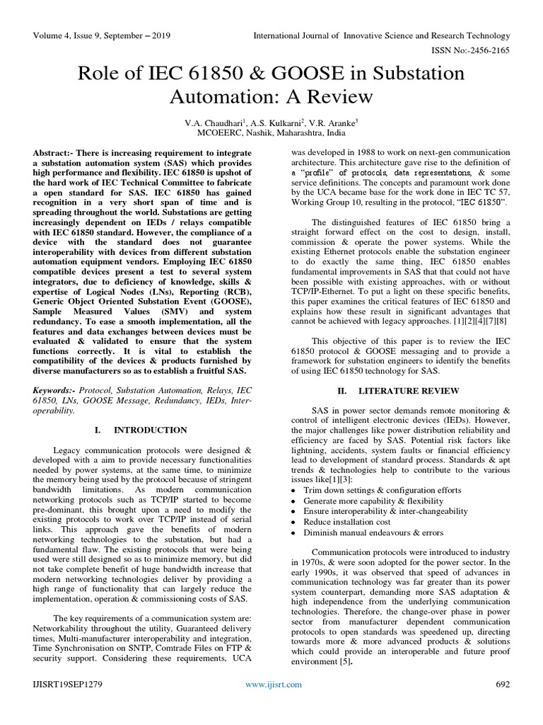 Role of IEC 61850 & GOOSE in Substation Automation: A Review | PDF ...