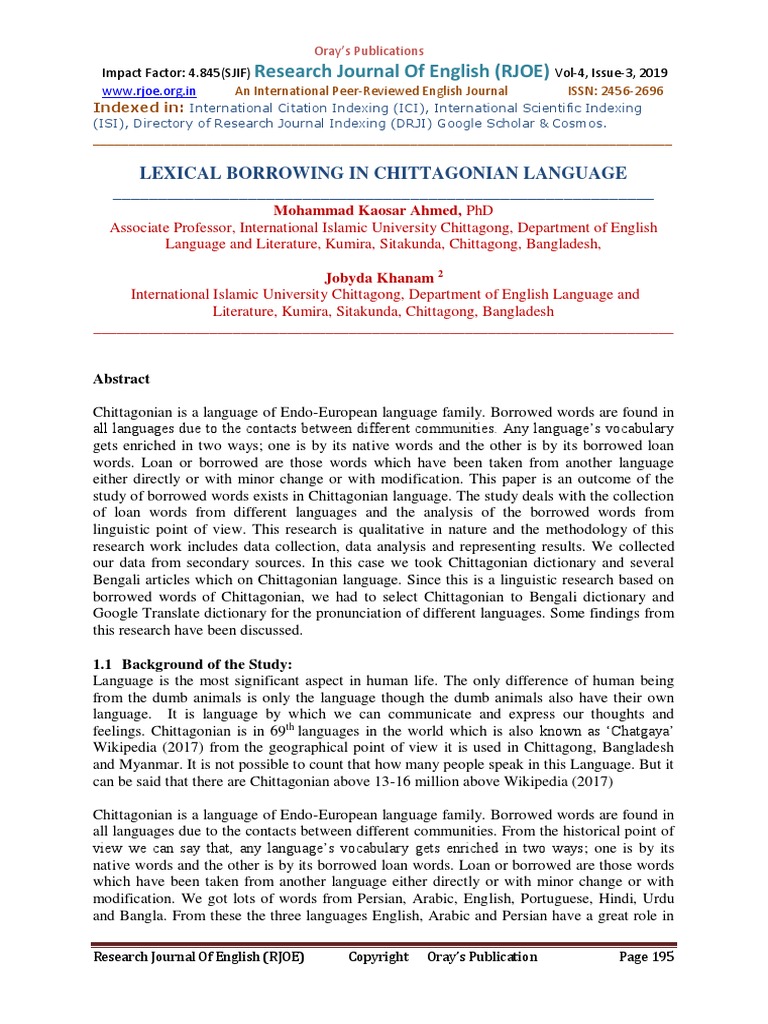 Lexical Borrowing in Chittagonian Language | PDF | Morphology ...