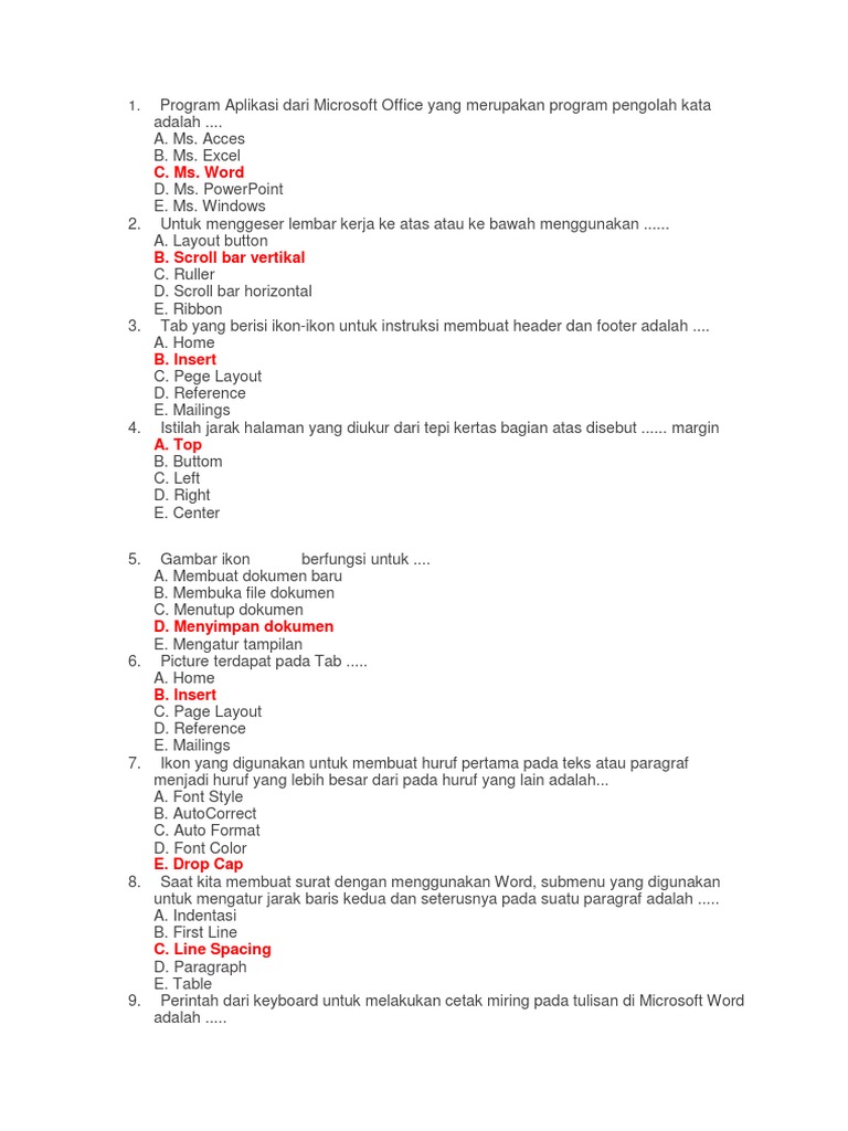 Soal Soal Word | PDF | Metode & Bahan Ajar | Komputer
