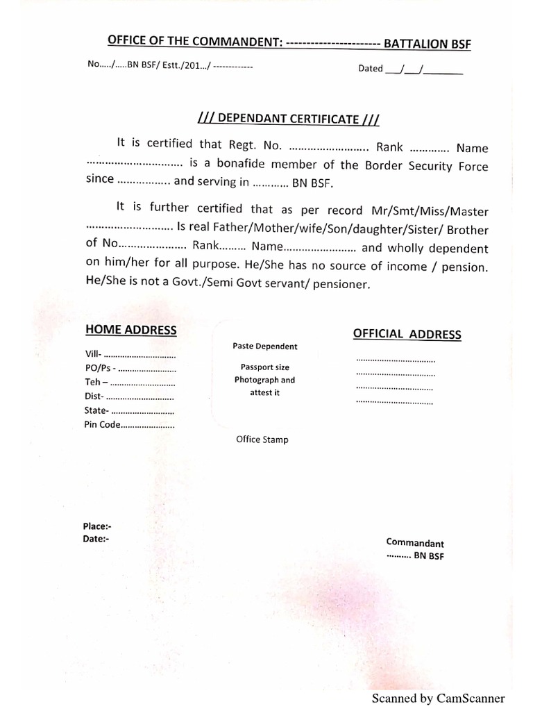 Dependent Certificate PDF | PDF