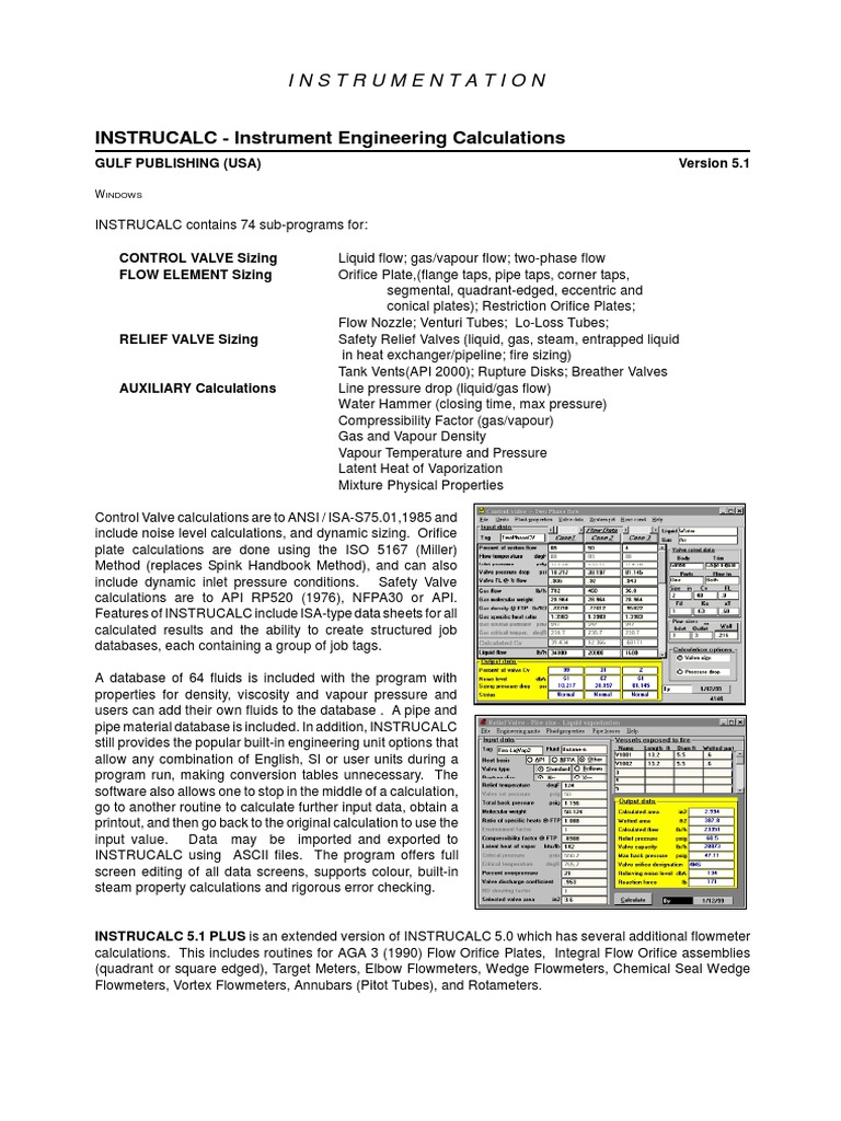 Instrucalc PDF | PDF | Flow Measurement | Valve