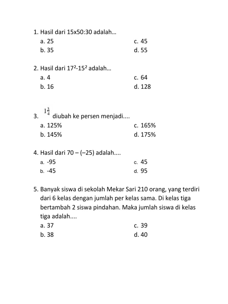 Soal MTK Kelas 6 SD | PDF