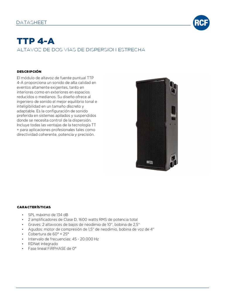 Specsheet Spa TTP 4 A | PDF | Altoparlante | Tecnología de sonido