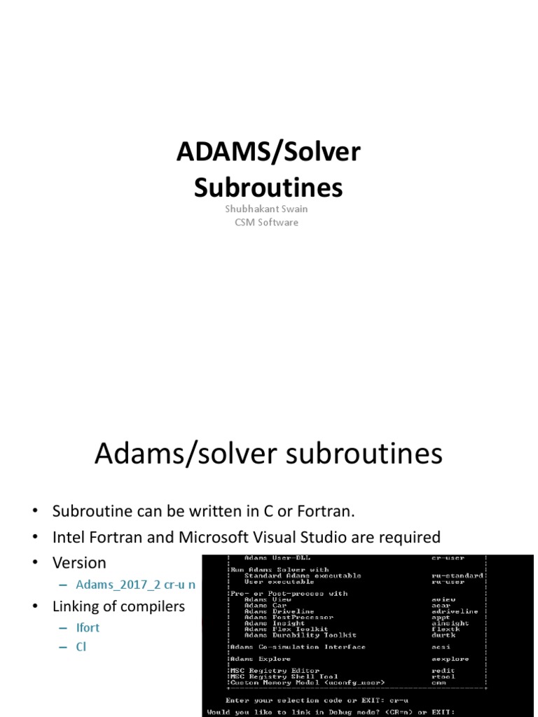 Subroutine MSC Adams | PDF | Subroutine | C (Programming Language) Subroutine MSC Adams | PDF | Subroutine | C (Programming Language)