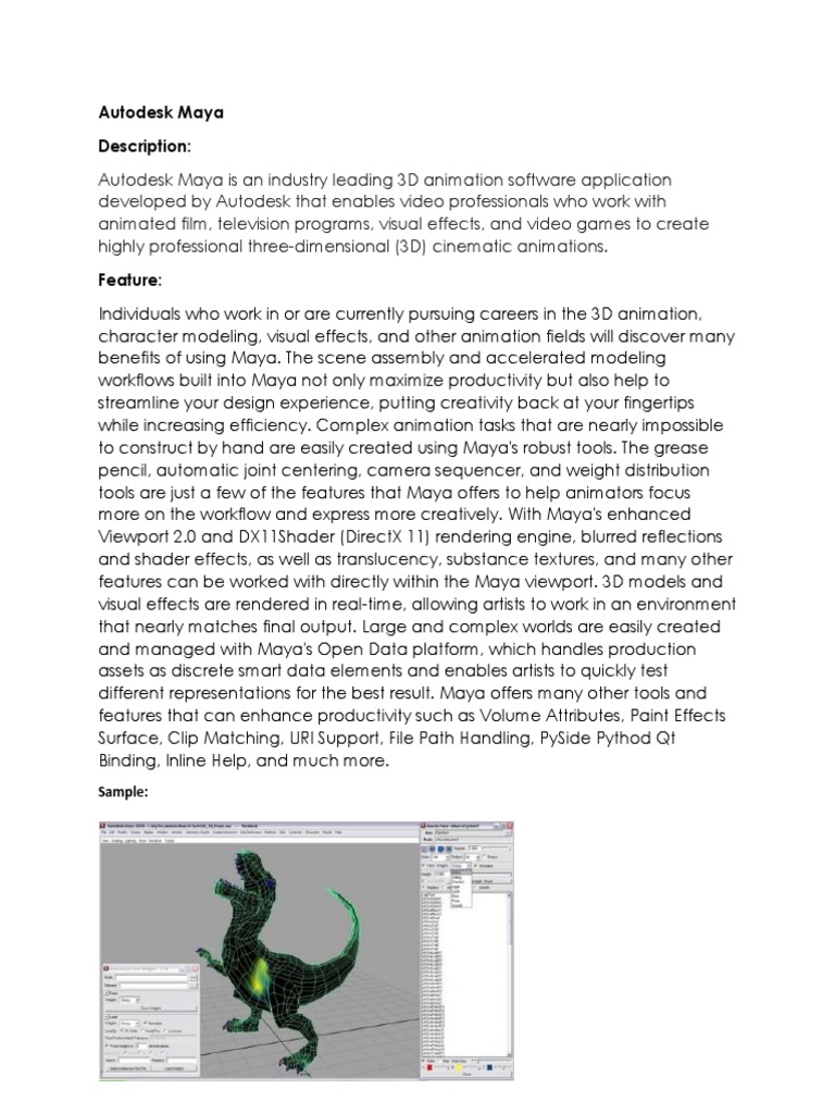 Autodesk Maya Description:: Sample | PDF