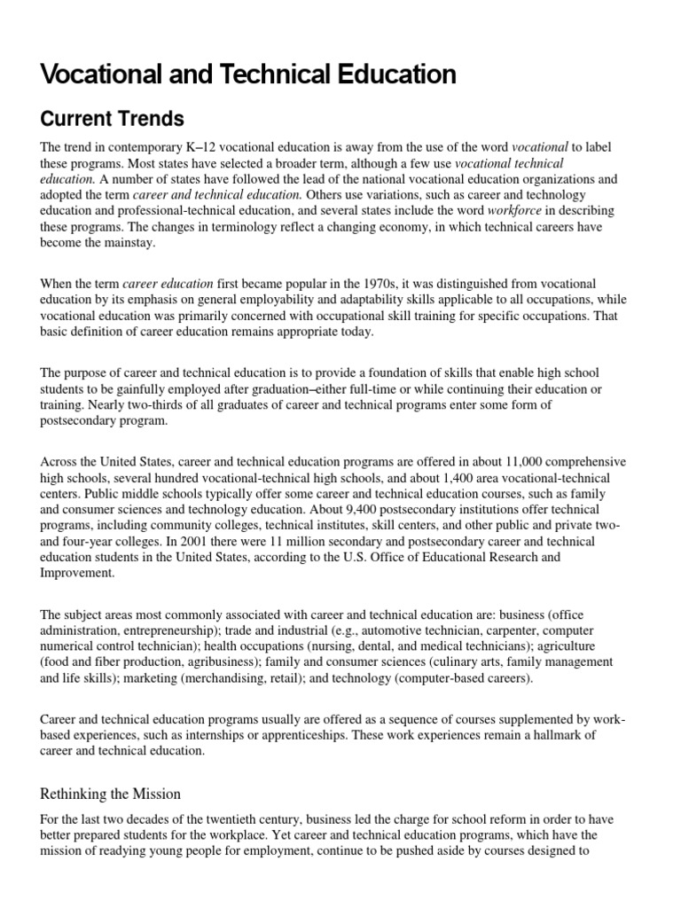 Vocational and Technical Education | PDF | Vocational Education ...