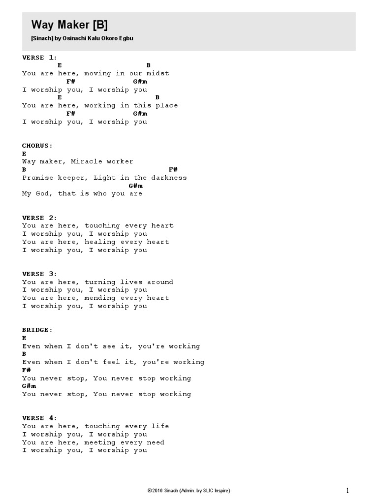 Way Maker Chord Chart | PDF