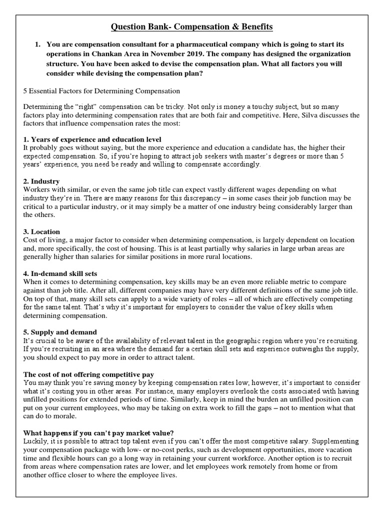 Comp &ben (Question Bank) | PDF | Compensation And Benefits | Employment
