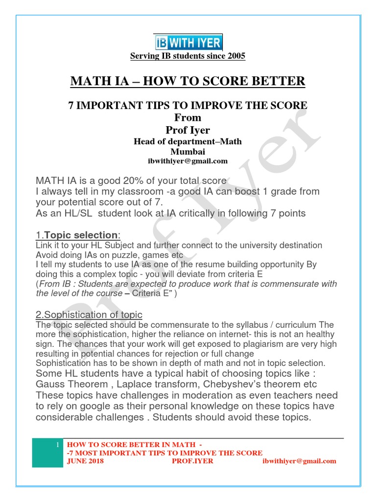 Math Ia - How To Score Better | PDF | Teaching Mathematics | Statistics