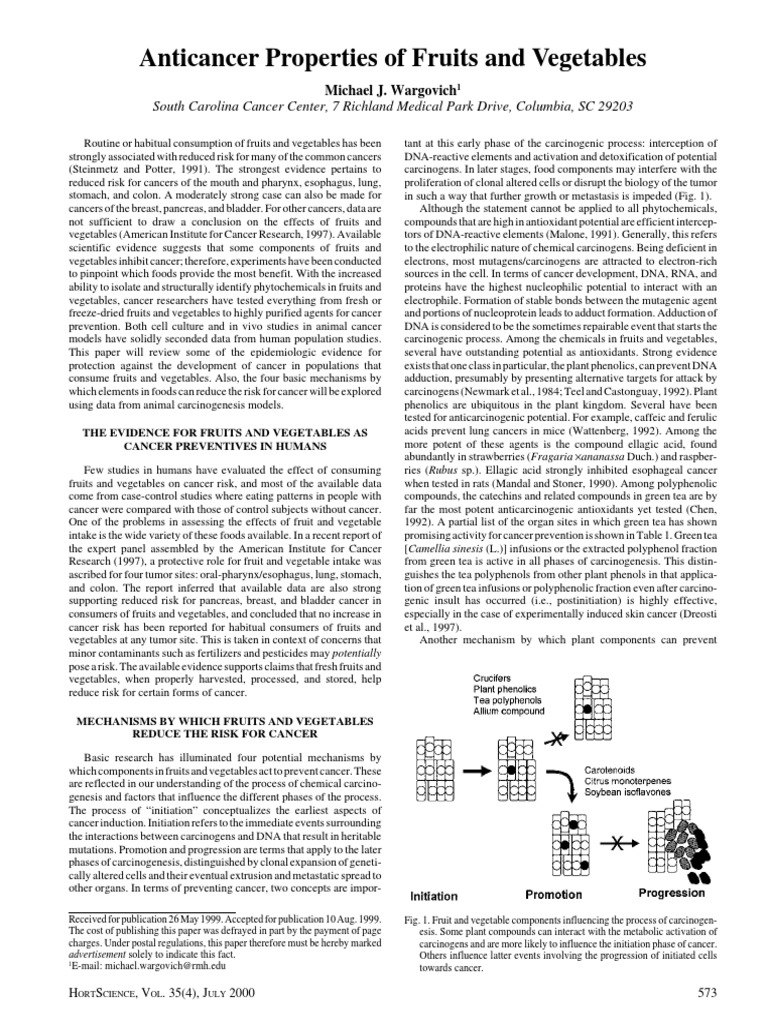 Anticancer Properties of Fruits and Vegetables | PDF | Carcinogen | Cancer