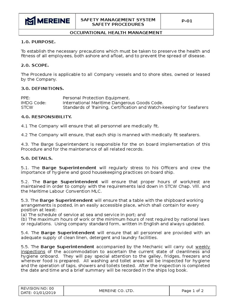P-01 Occupational Health Management | PDF | Hygiene | Occupational ...