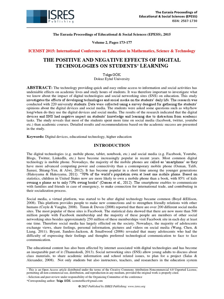 The Positive and Negative Effects of Digital Technologies On Students ...