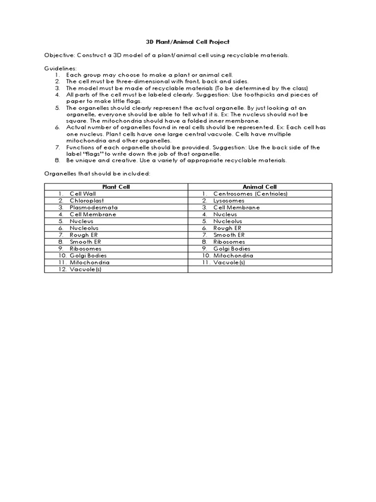 3D Plant/Animal Cell Project | Download Free PDF | Eukaryotes | Cell ...