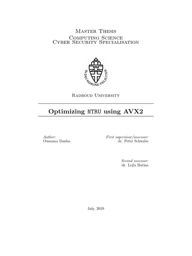 Optimizing NTRU Using AVX2: Master Thesis Computing Science Cyber Security Specialisation | PDF ...