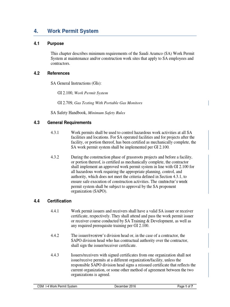Part I - 04 Work Permit System | PDF | Safety | Chemistry