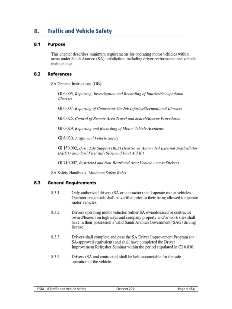 Vehicle Safety Guidelines for Aramco | PDF | Vehicles | Off Roading